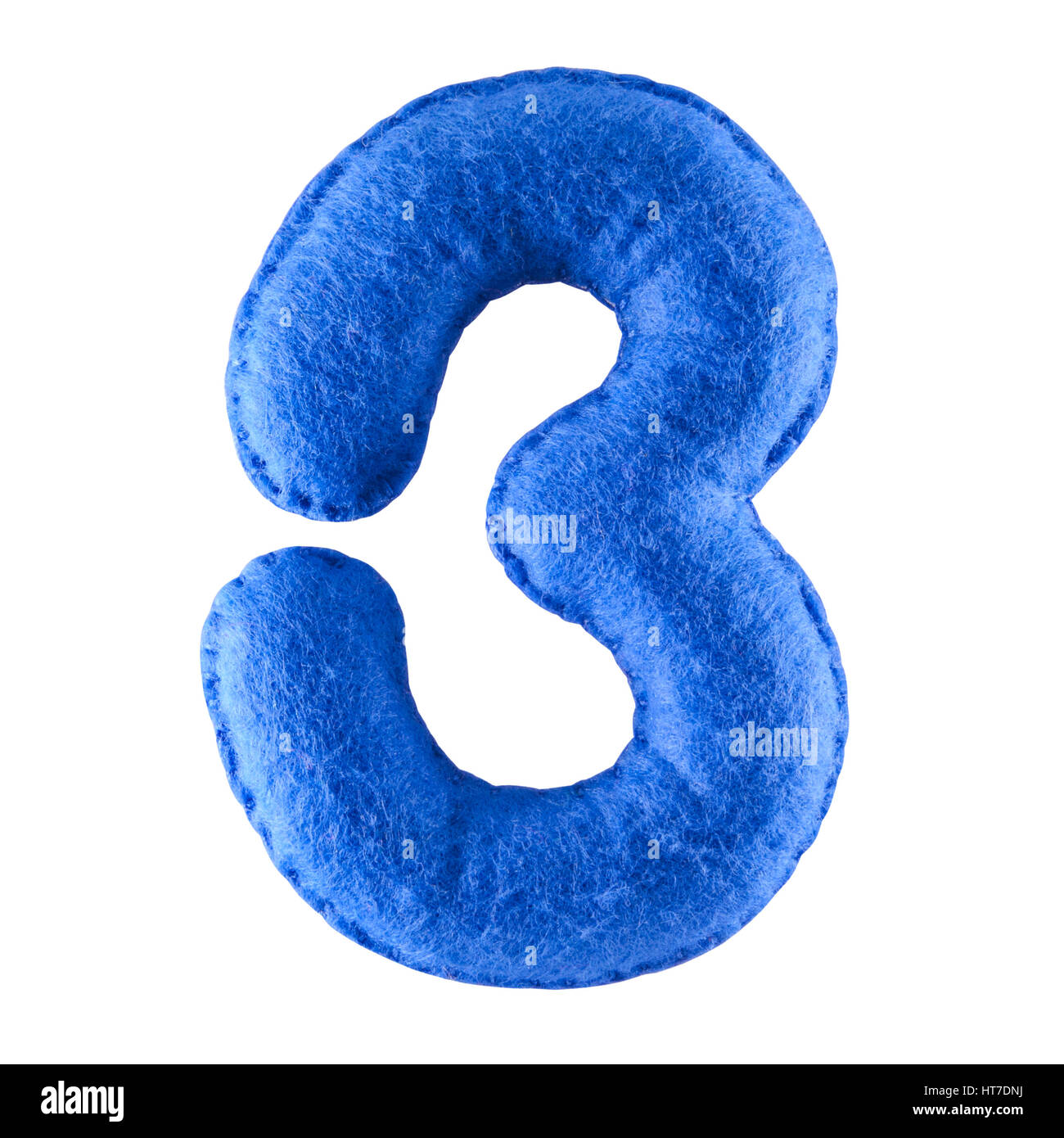 Number 3. Hand made number Three from blue felt. Set of numbers from ...