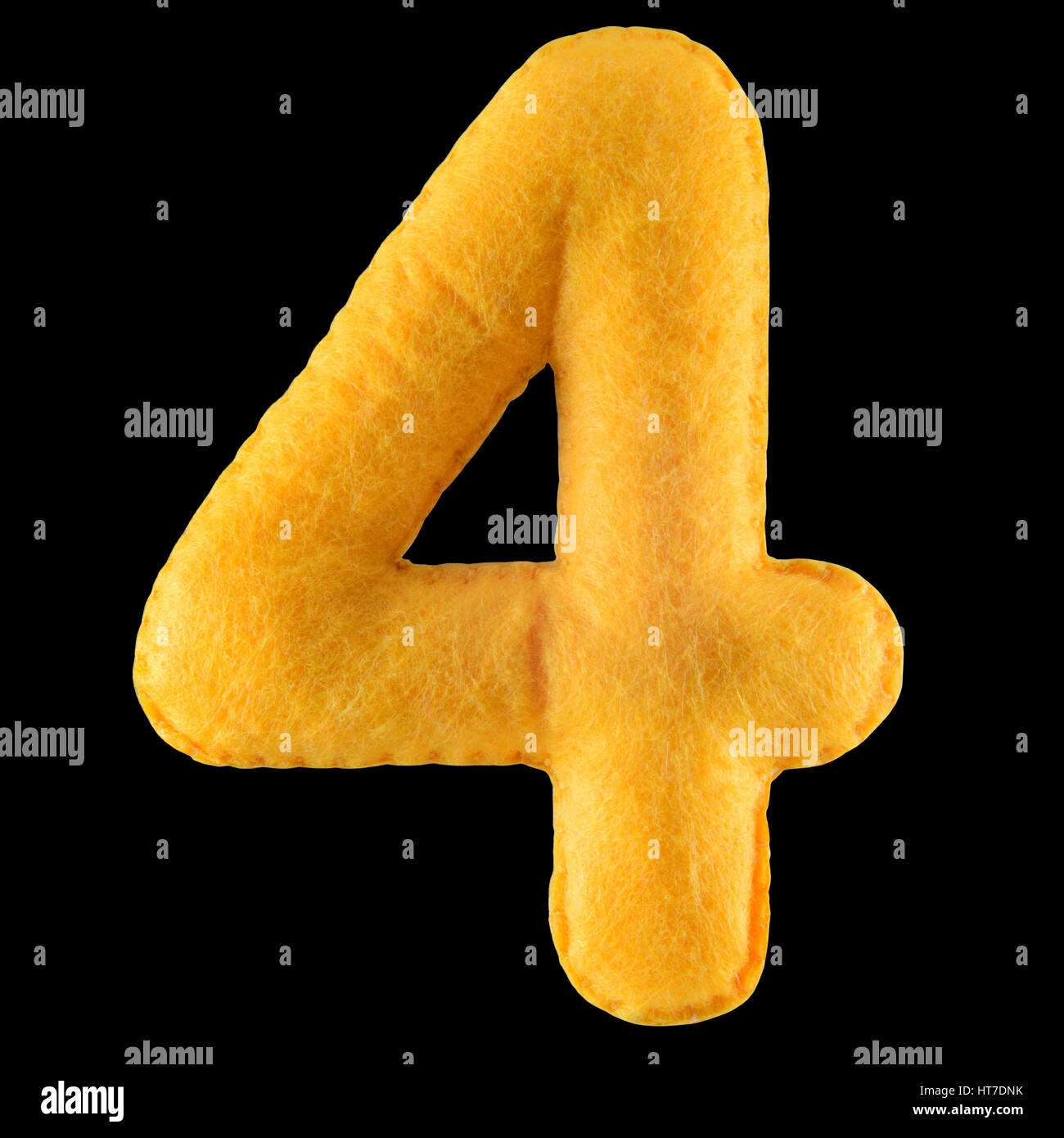 Number 4. Hand made number Four from yellow felt. Set of numbers from ...