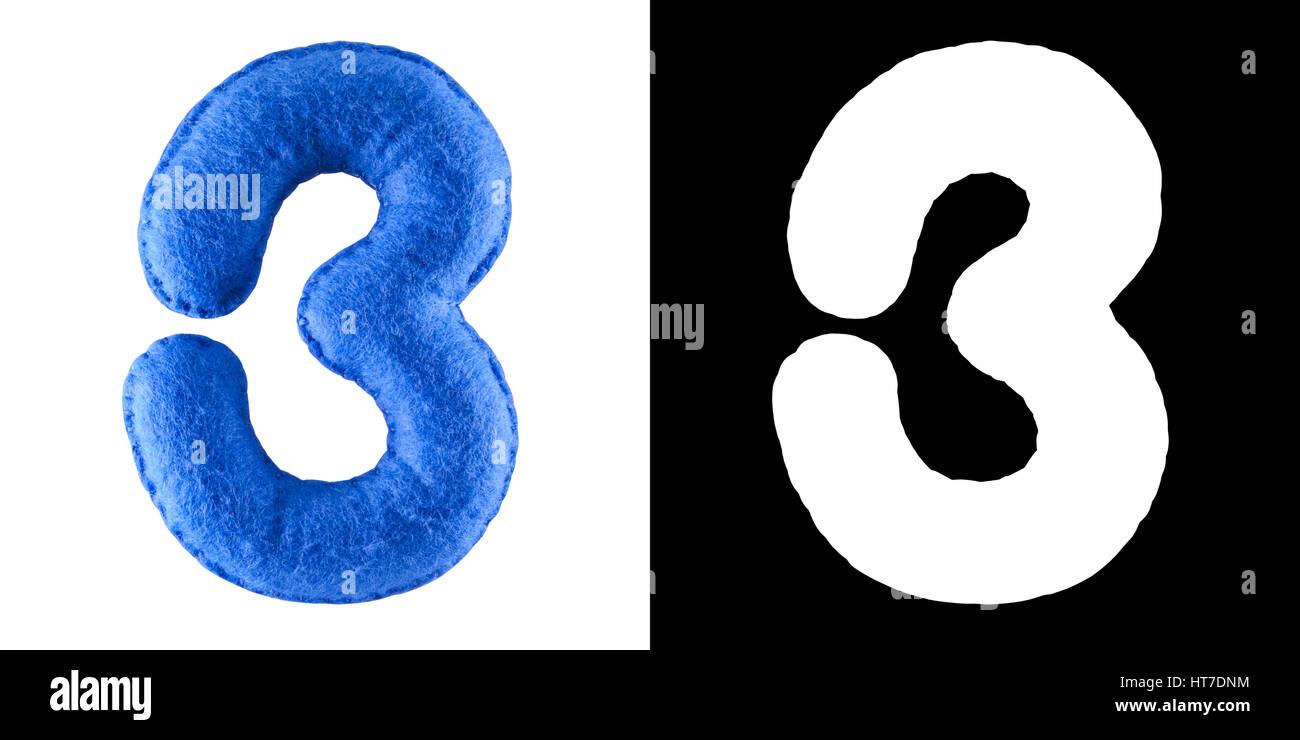 Number 3. Hand made number Three from blue felt. Set of numbers from ...
