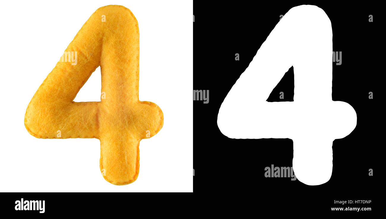 Number 4. Hand made number Four from yellow felt. Set of numbers from ...