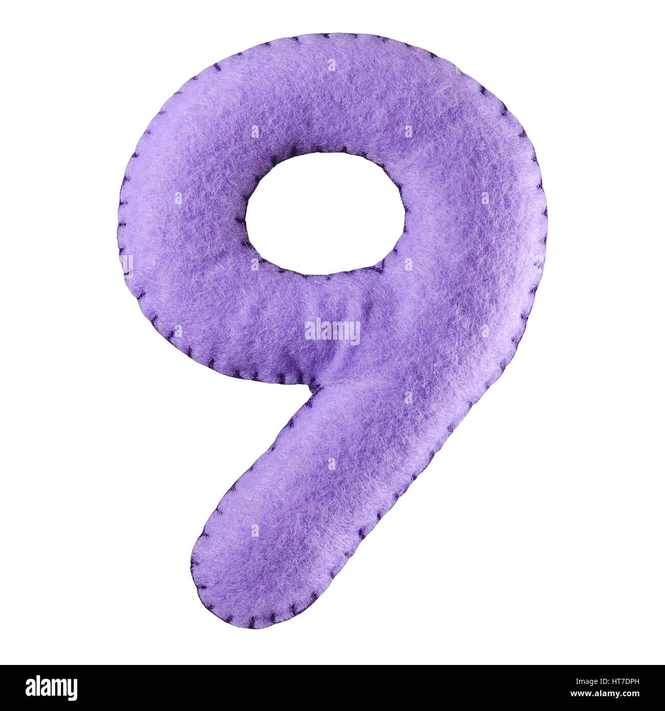 Number 9. Hand made number Nine from bright purple felt. Set of numbers ...