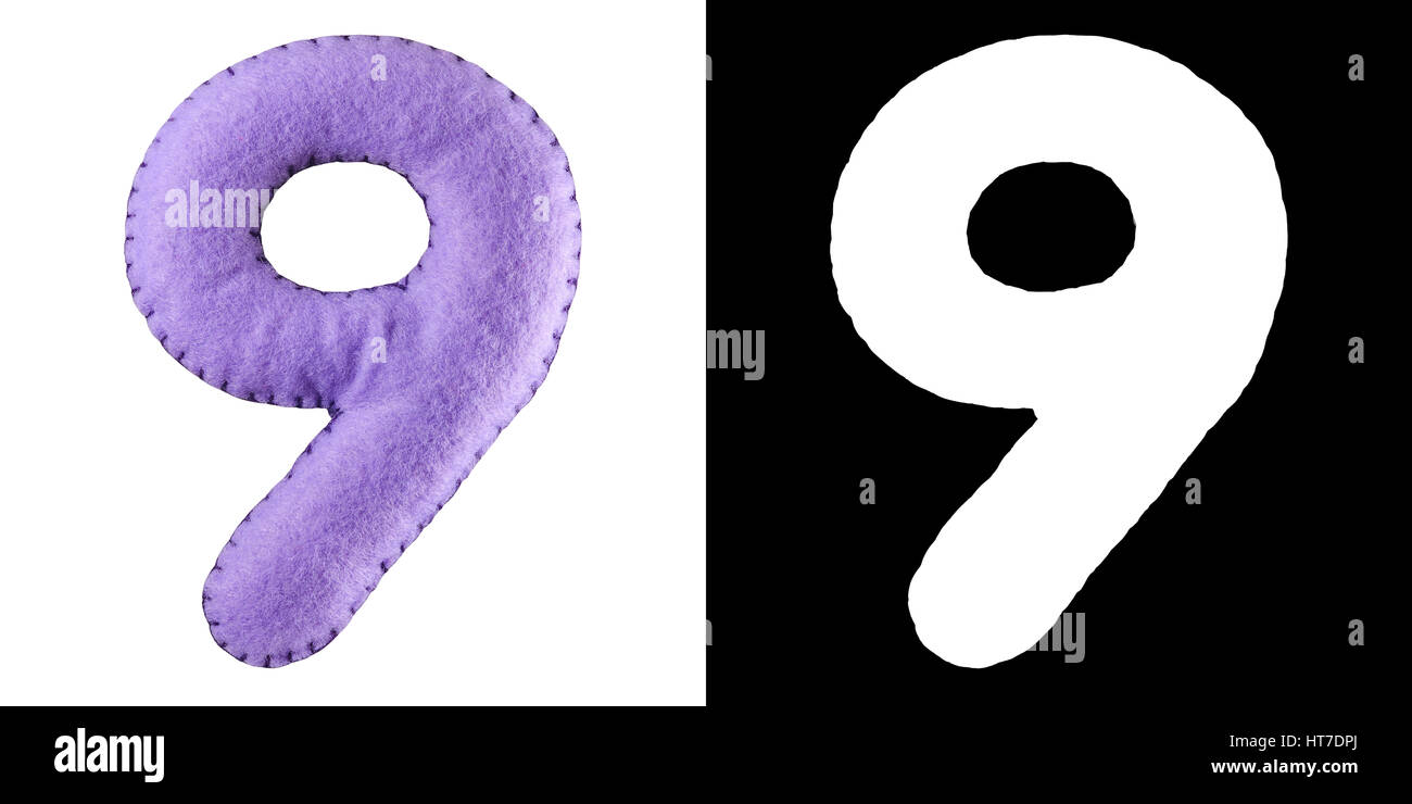 Number 9. Hand made number Nine from bright purple felt. Set of numbers ...