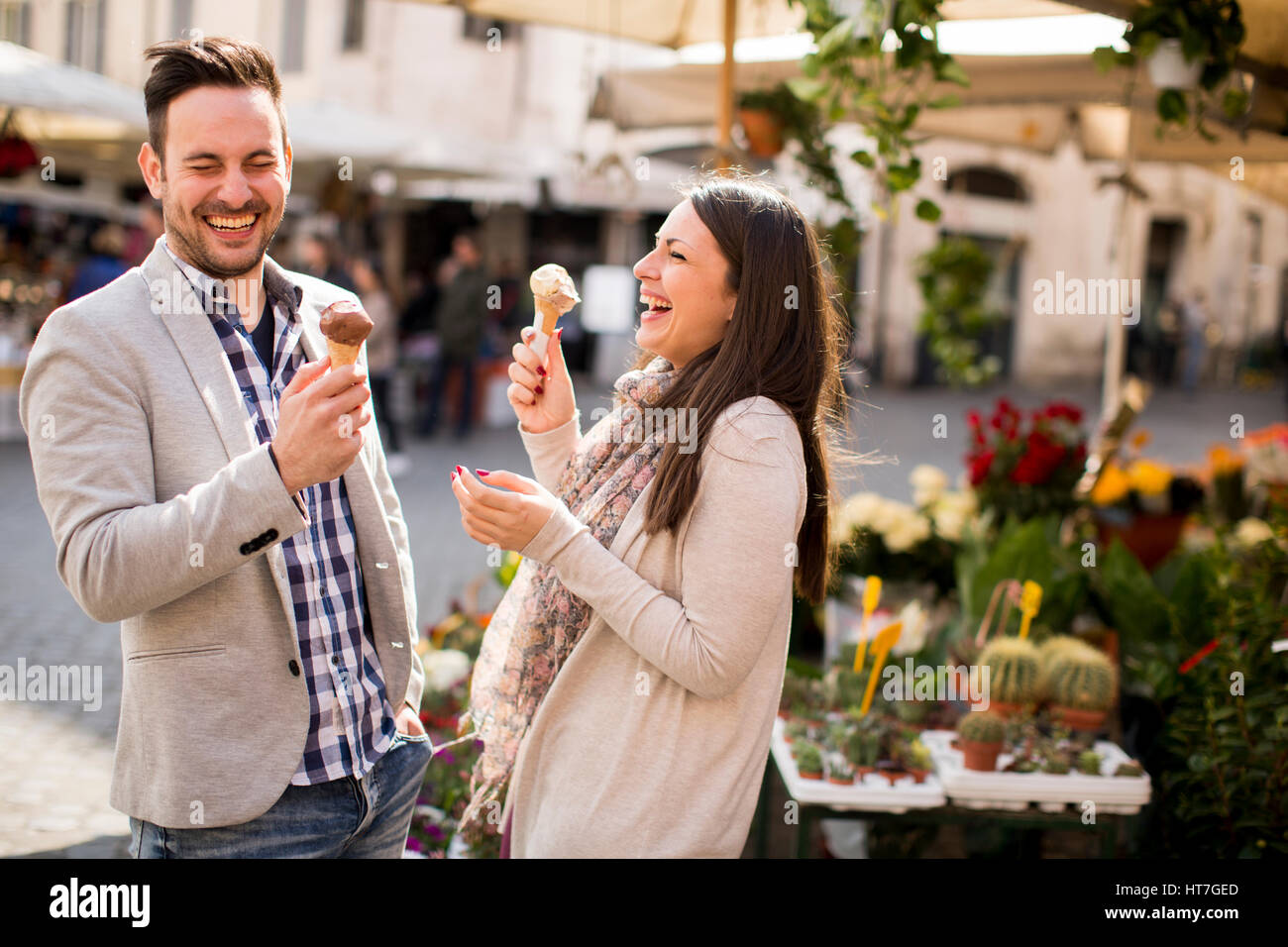 Loving couple having an ice cream in Rome, Italy Stock Photo - Alamy