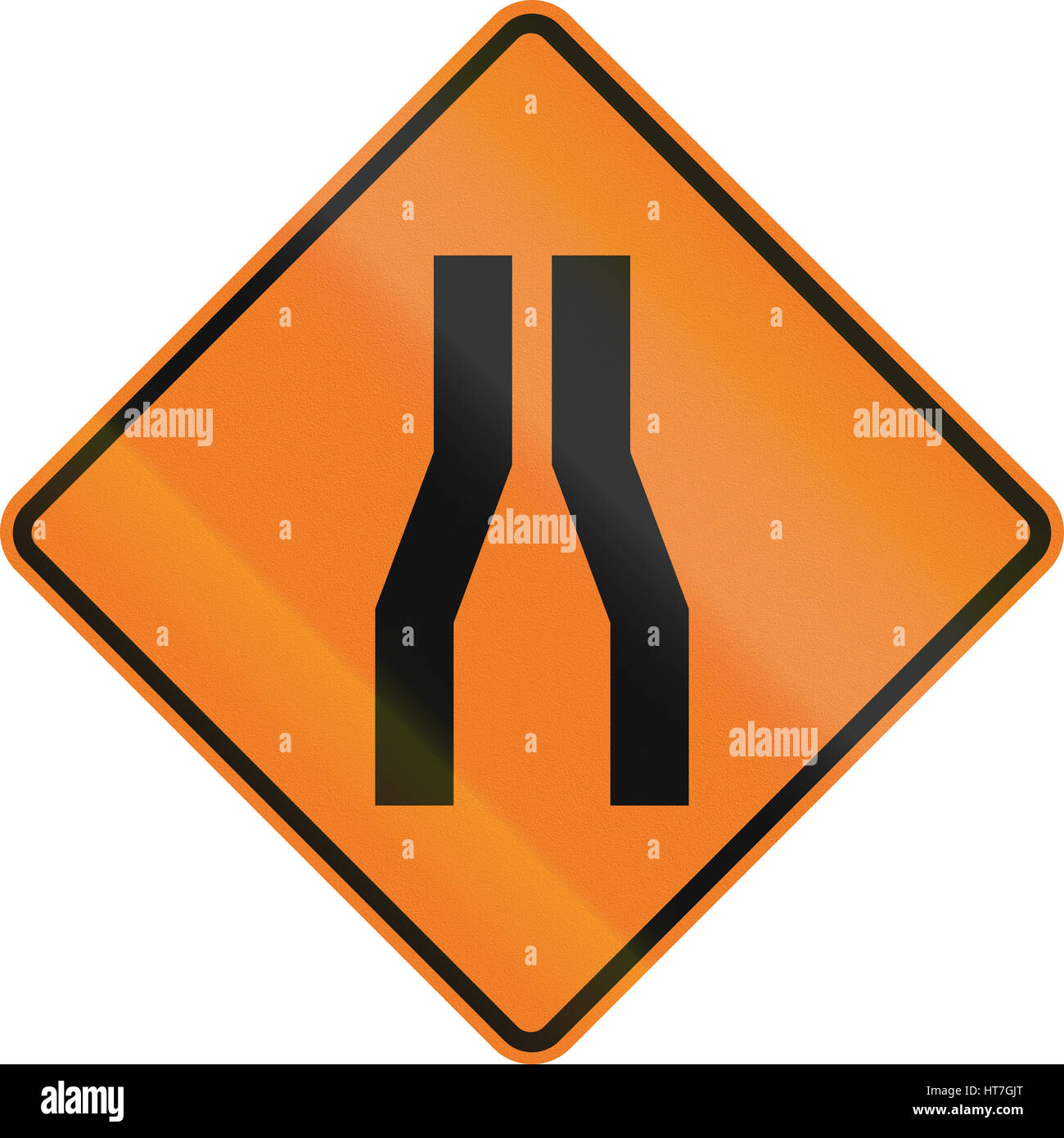 New Zealand road sign - Road narrows on both sides Stock Photo - Alamy