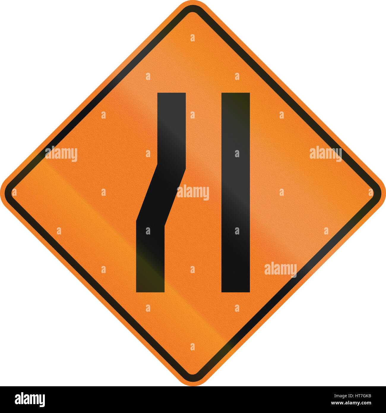 New Zealand road sign - Road narrows on left Stock Photo - Alamy