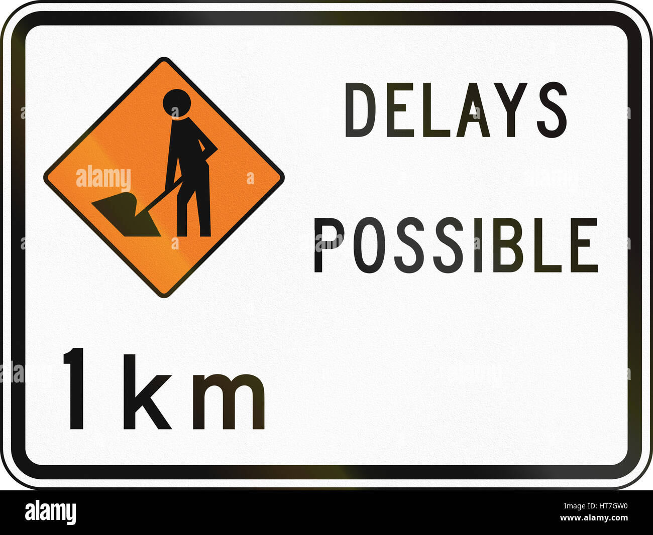 New Zealand road sign - Road workers ahead in 1 kilometre, delays ...