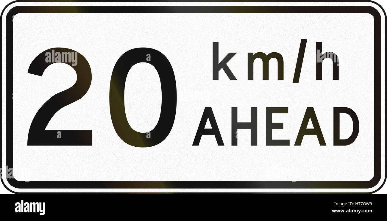 New Zealand road sign - Road works speed limit ahead, 20 kmh Stock ...