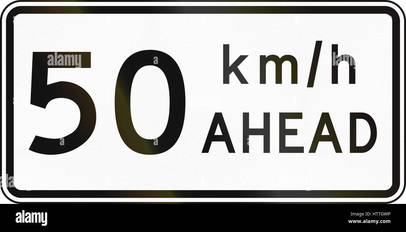 New Zealand road sign - Road works speed limit ahead, 50 kmh Stock ...