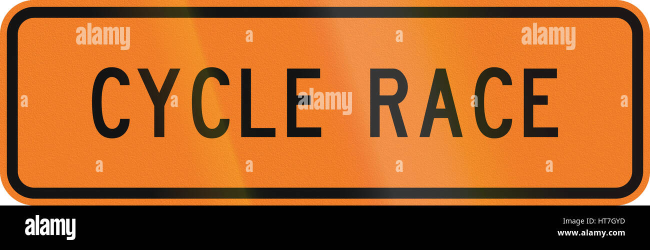 New Zealand road sign - Cycle race ahead Stock Photo - Alamy