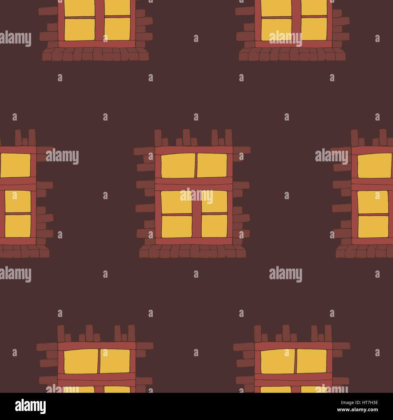 Seamless pattern depicting a hand drawn wall of a house with windows ...