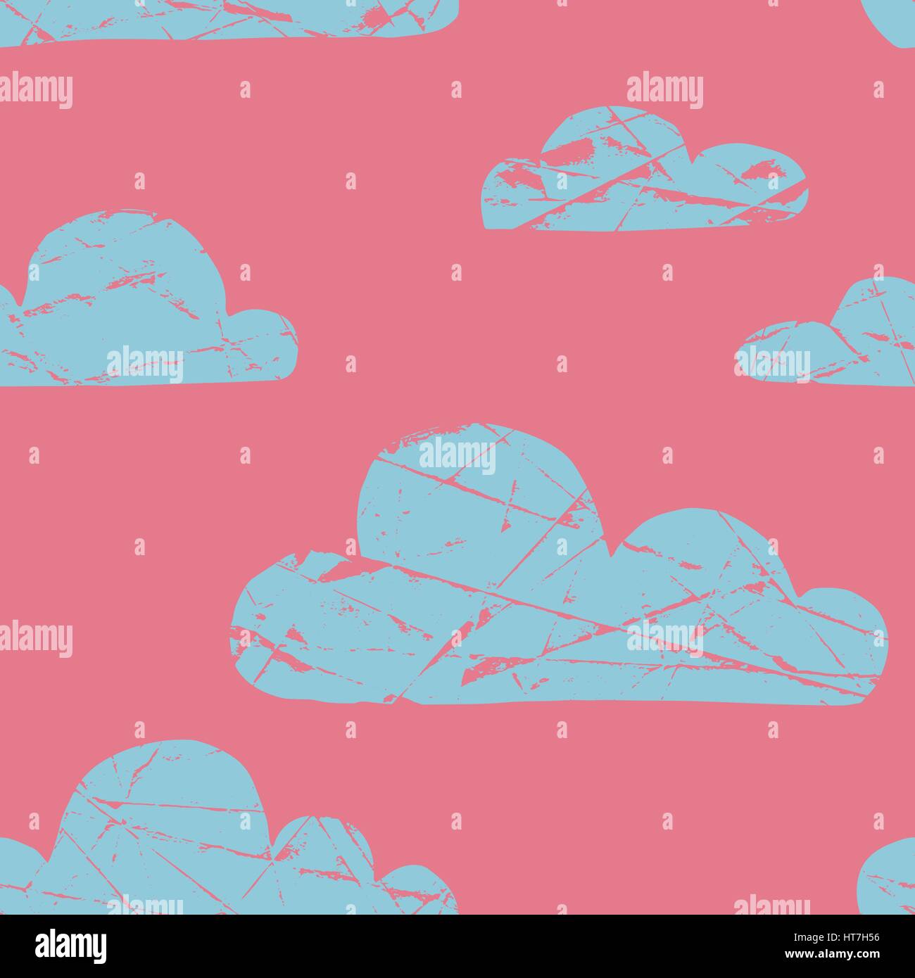 Cute seamless pattern with simple hand drawn textured clouds Stock ...