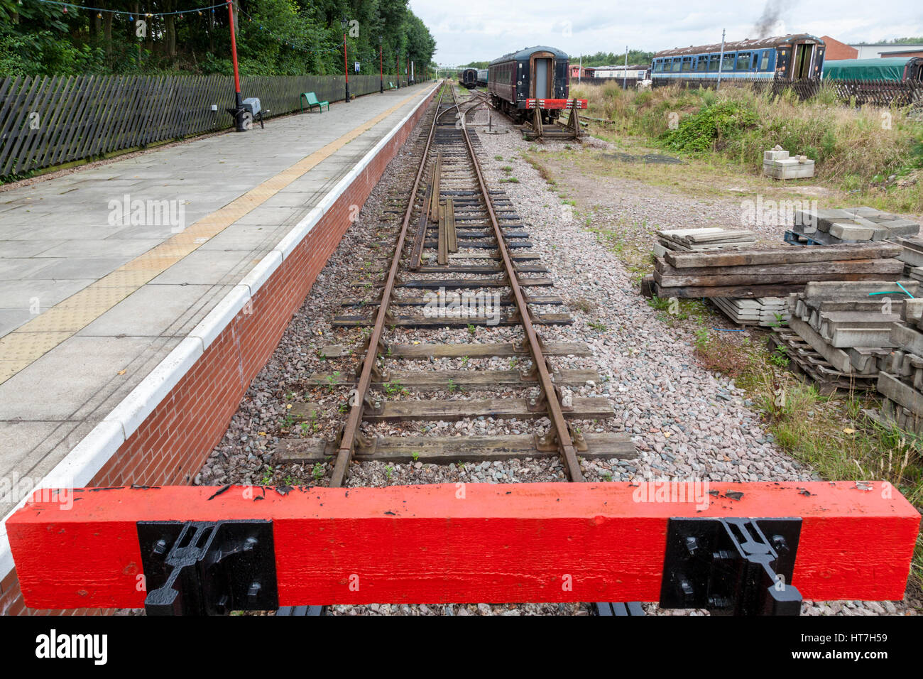 End of the line. Buffers and railway track at Ruddington Fields station ...