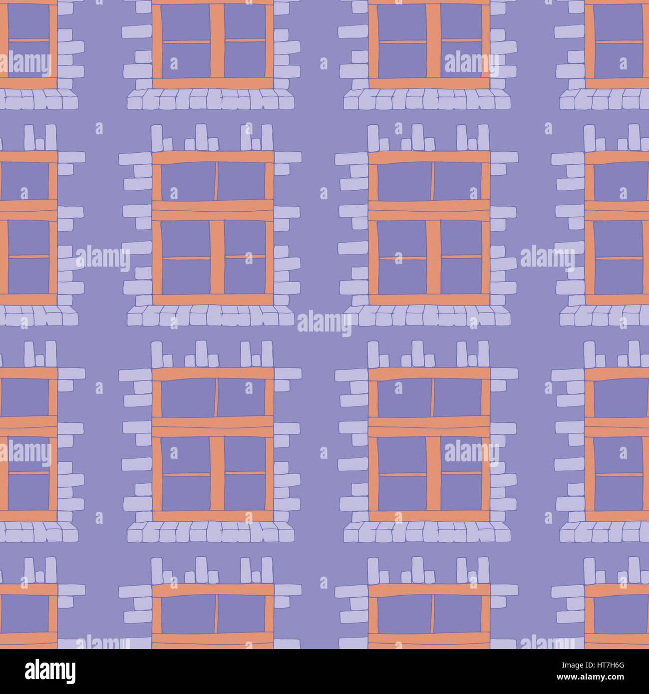 Seamless pattern depicting a hand drawn wall of a house with windows ...
