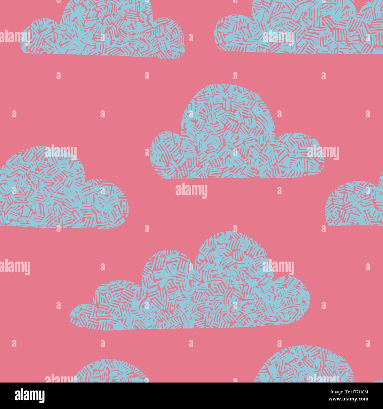 Cute seamless pattern with simple hand drawn textured clouds Stock ...