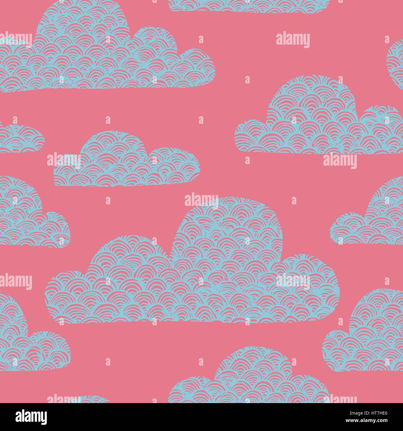 Cute seamless pattern with simple hand drawn textured clouds Stock ...