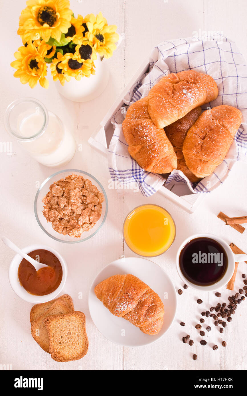 Breakfast with croissants Stock Photo - Alamy