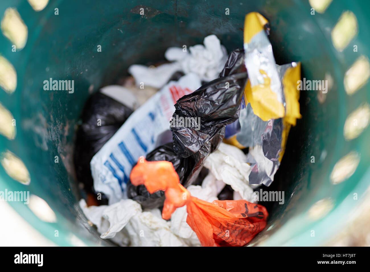Trash basket top view with waste and garbage and bags Stock Photo - Alamy