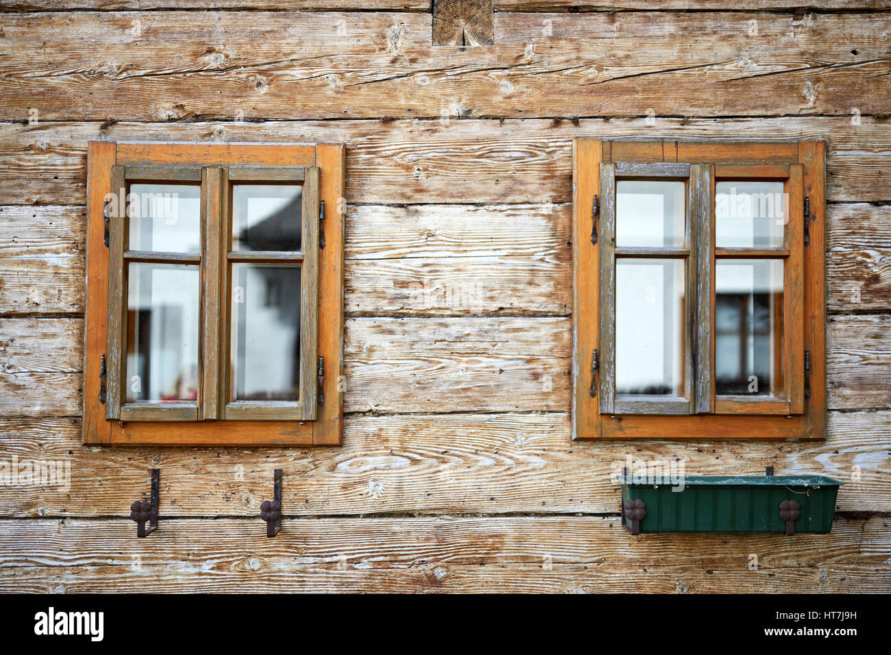 Old windows in antique house building wooden on retro background Stock ...