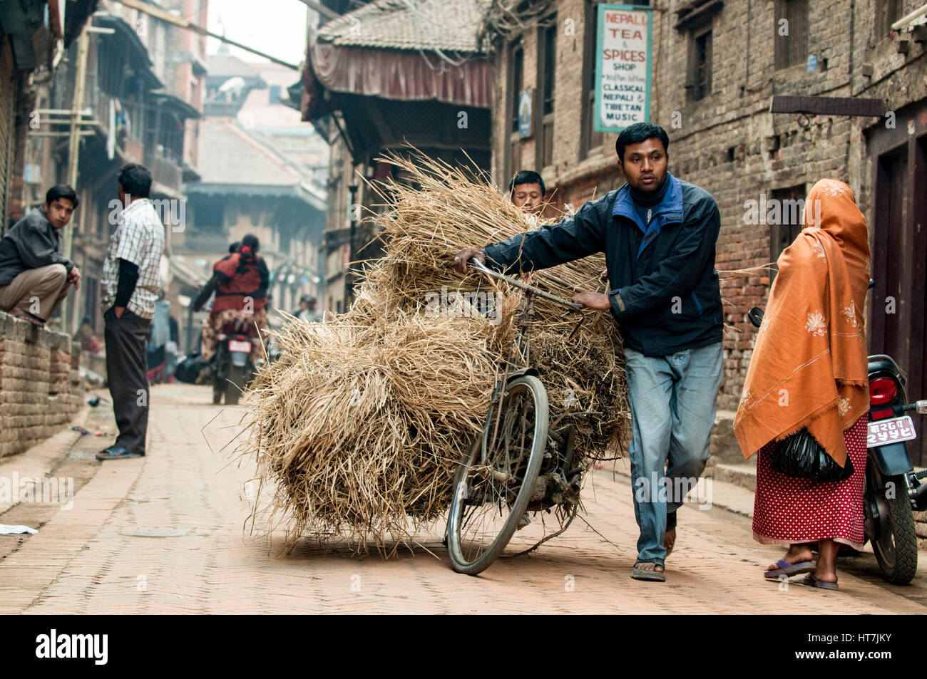 An Early Morning Street Scene In Bhaktapur, Kathmandu, Nepal Stock ...