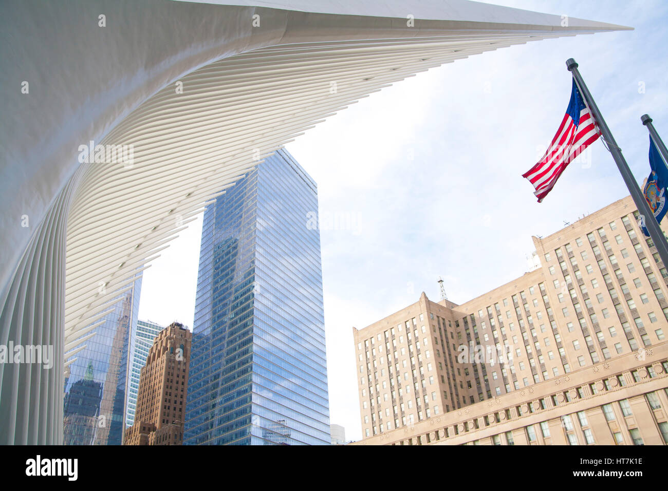 The Freedom Tower And The Oculus With American Flag Stock Photo - Alamy