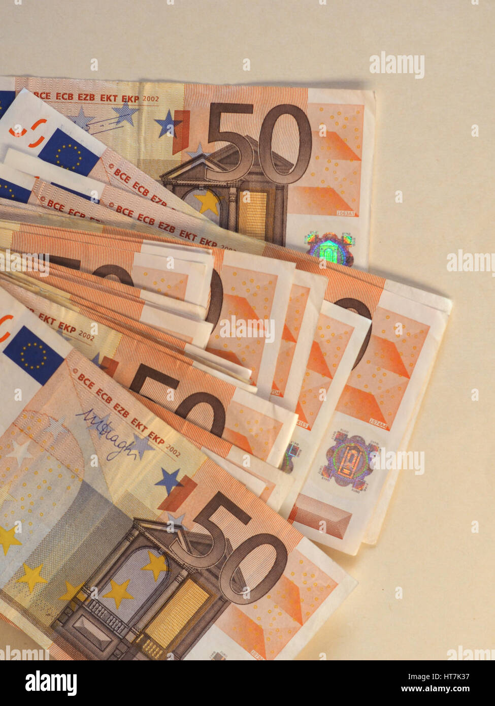 Euro (EUR) banknotes, currency of European Union (EU) with copy space ...