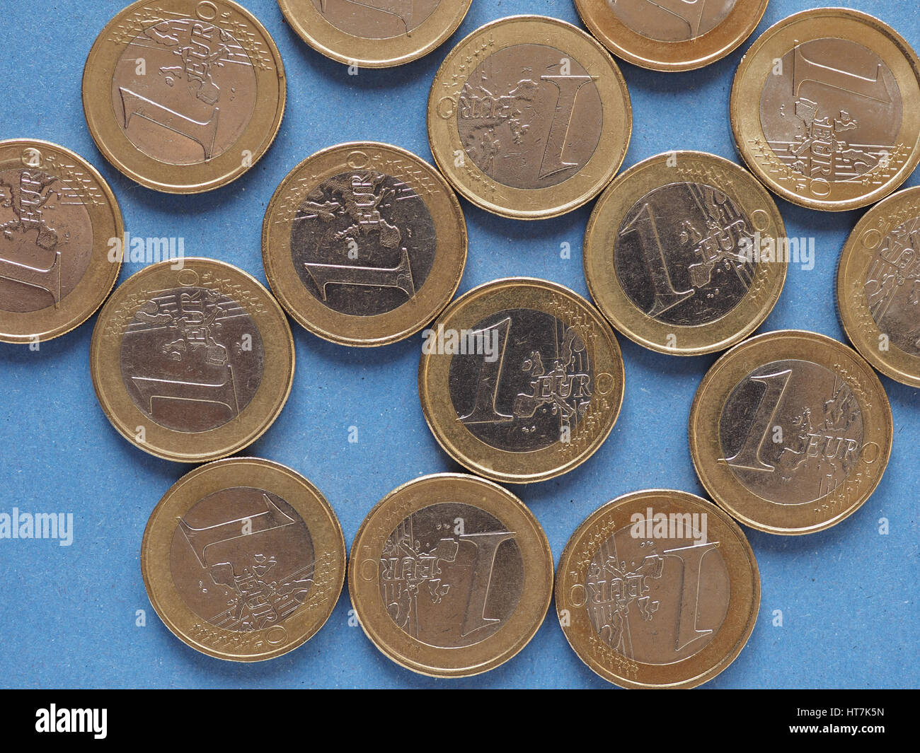 Euro coins money (EUR), currency of European Union over blue background ...