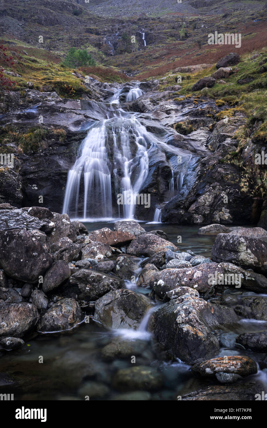 Waterfall, Warnscale beck. The beck flows down to Buttermere, in the ...