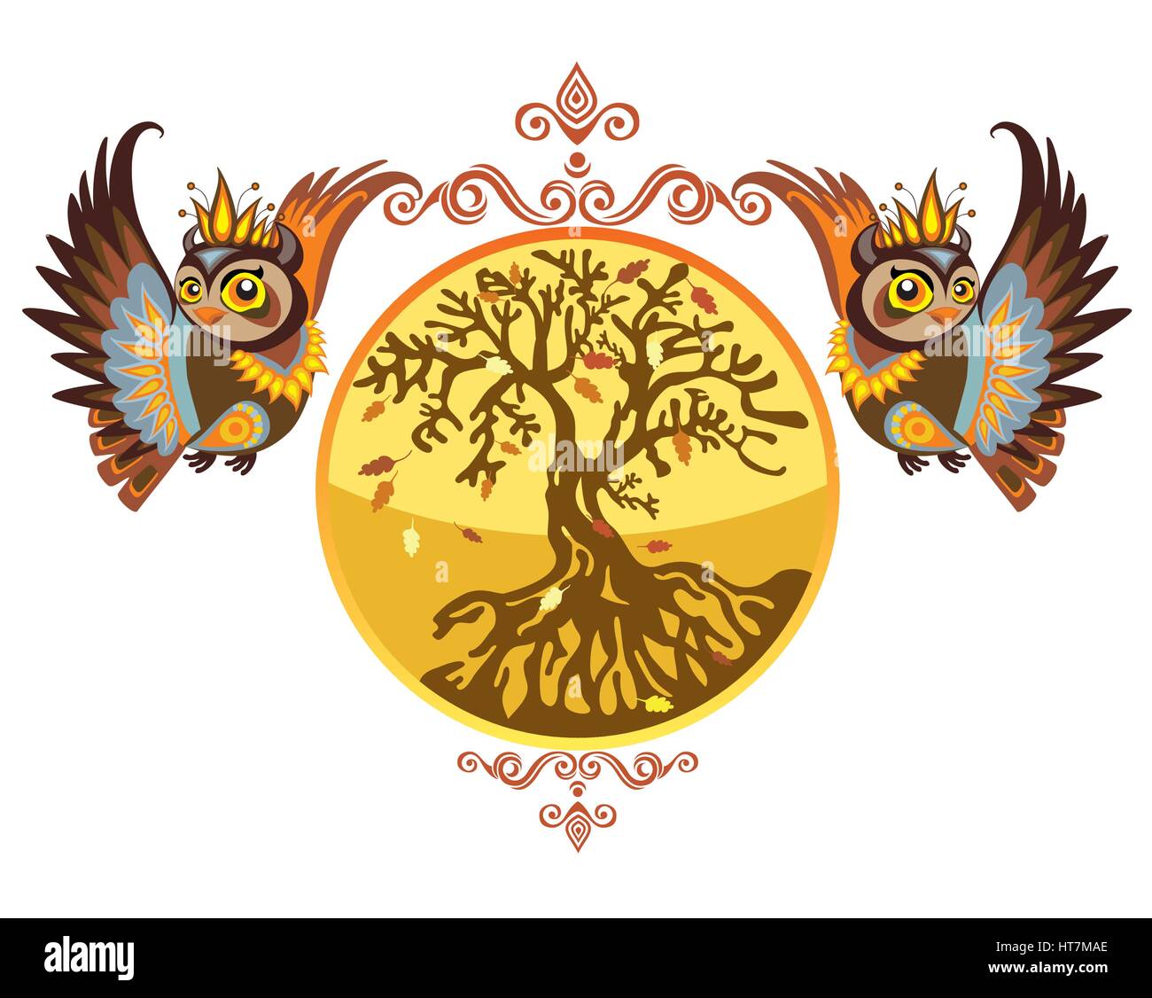Vector illustration. Decorative vector owl with autumn tree Stock ...