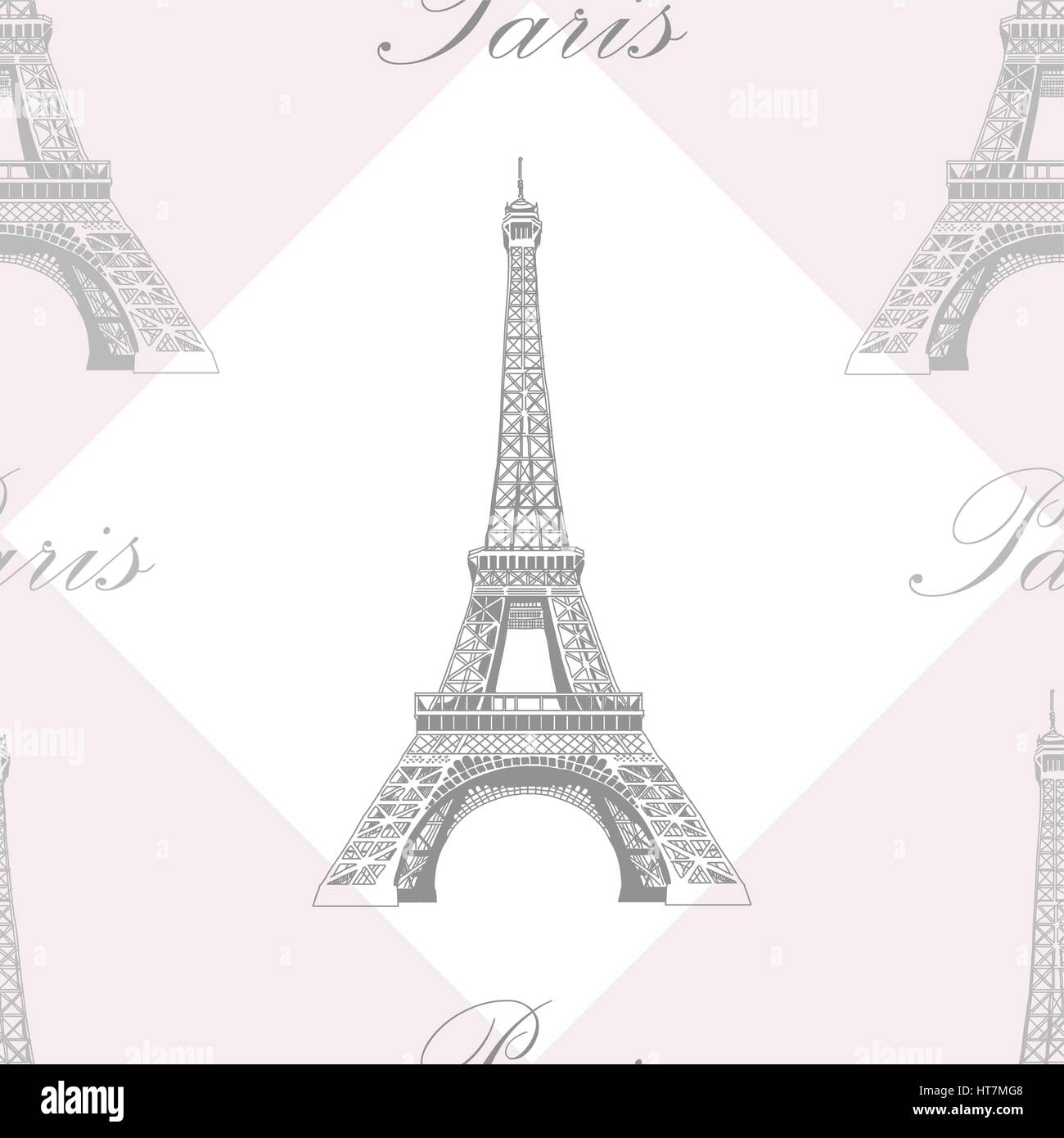 Seamless pattern with Eiffel tower on grey and white geometric ...