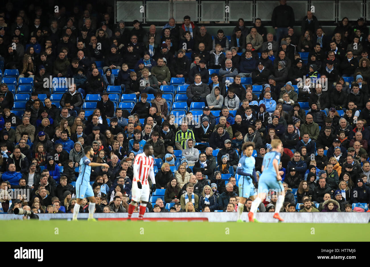 Empty seats in the stands during the Premier League match at the Etihad ...