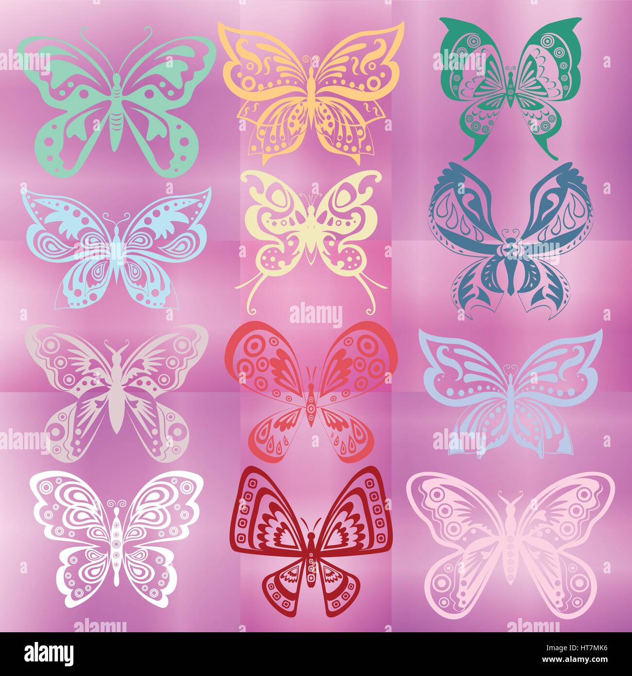 Butterfly set isolated on colorful violet background Stock Vector Image ...