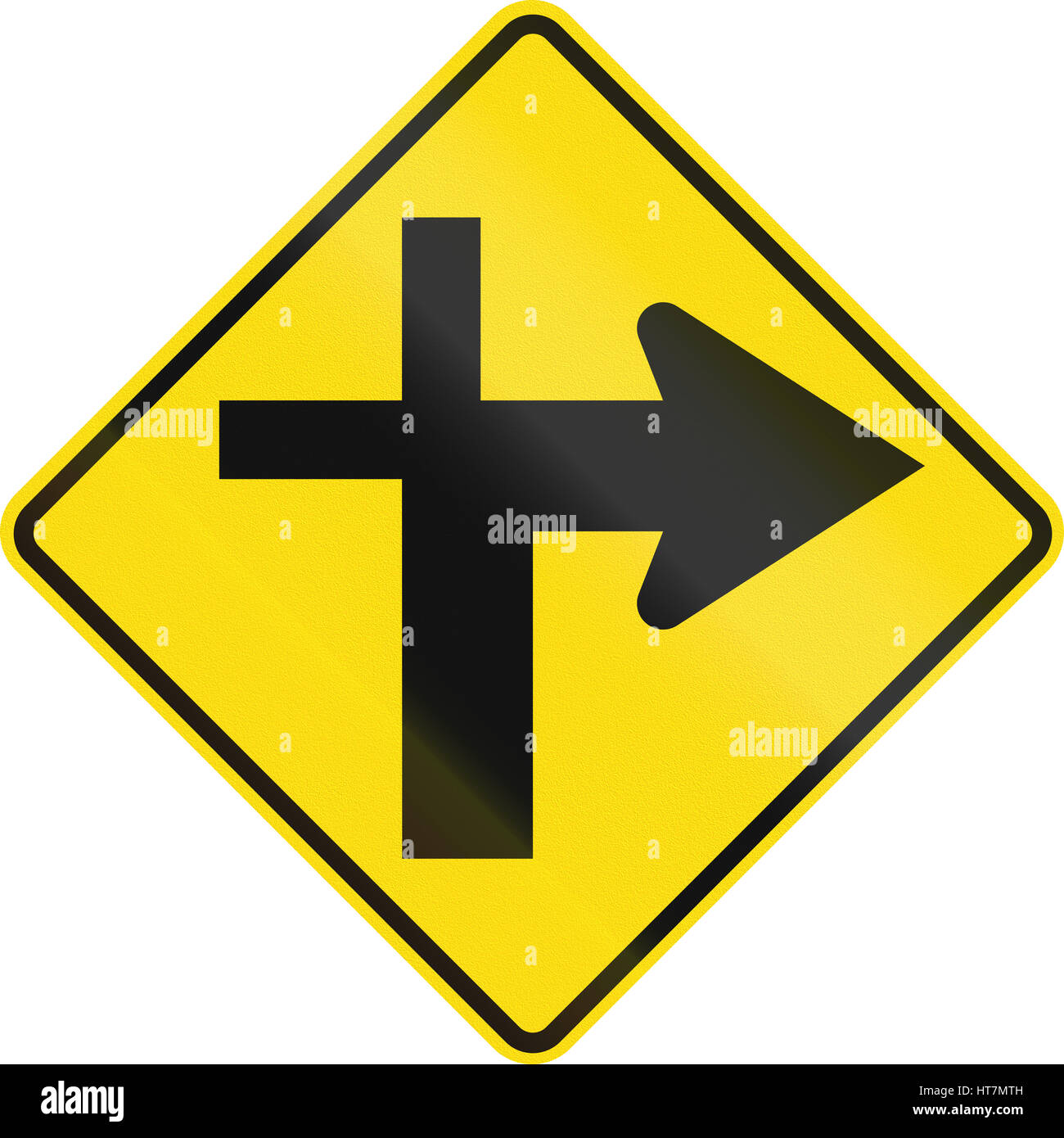 New Zealand road sign - Crossroads ahead (priority turns right Stock ...