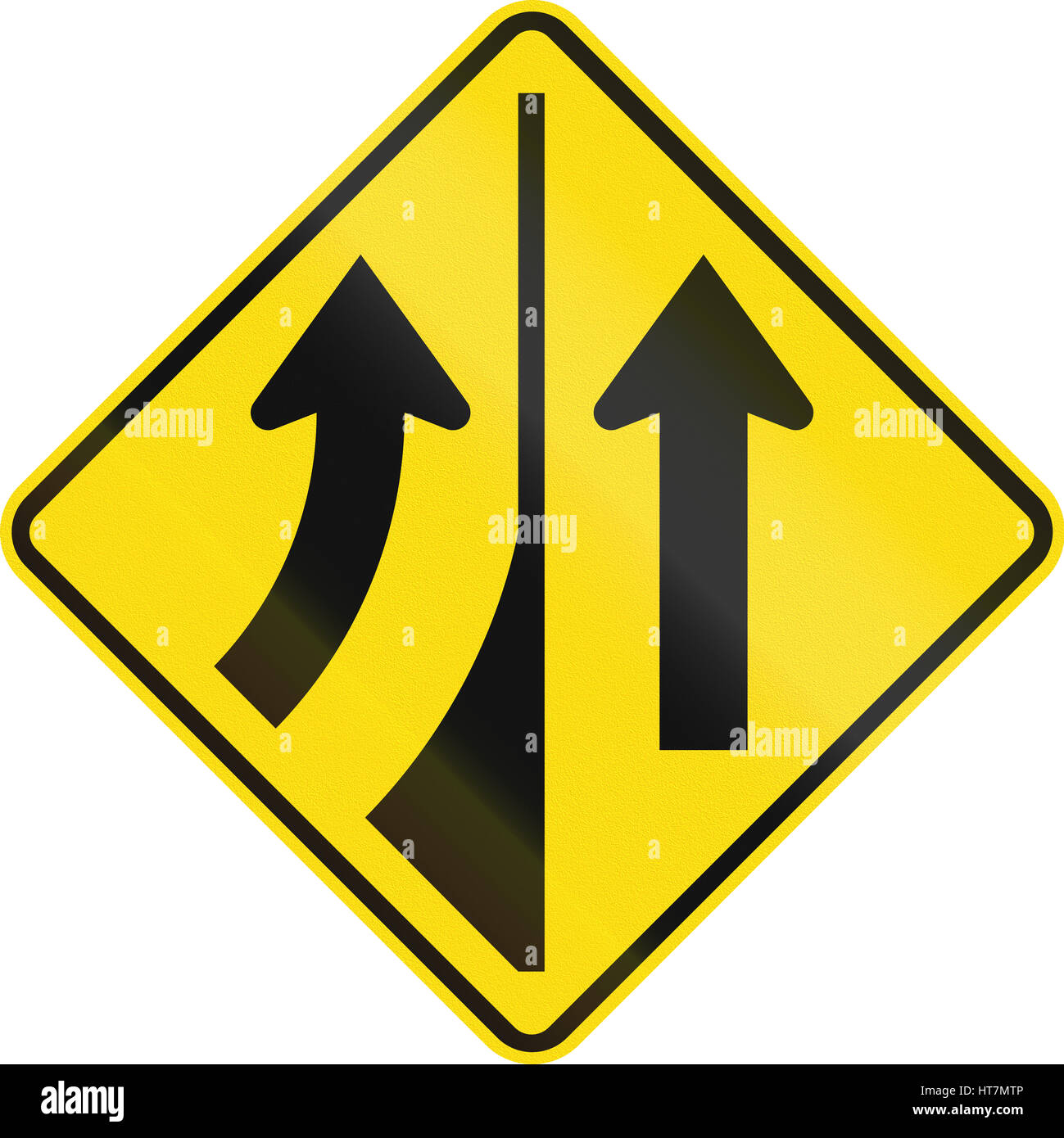 New Zealand road sign W11-7-L - Added lane to the left Stock Photo - Alamy