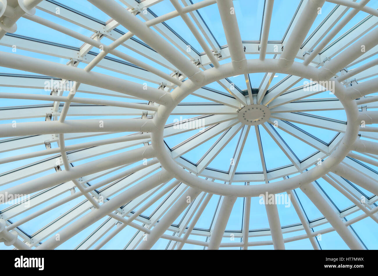 Glass dome of a modern building. View from the inside of the room ...
