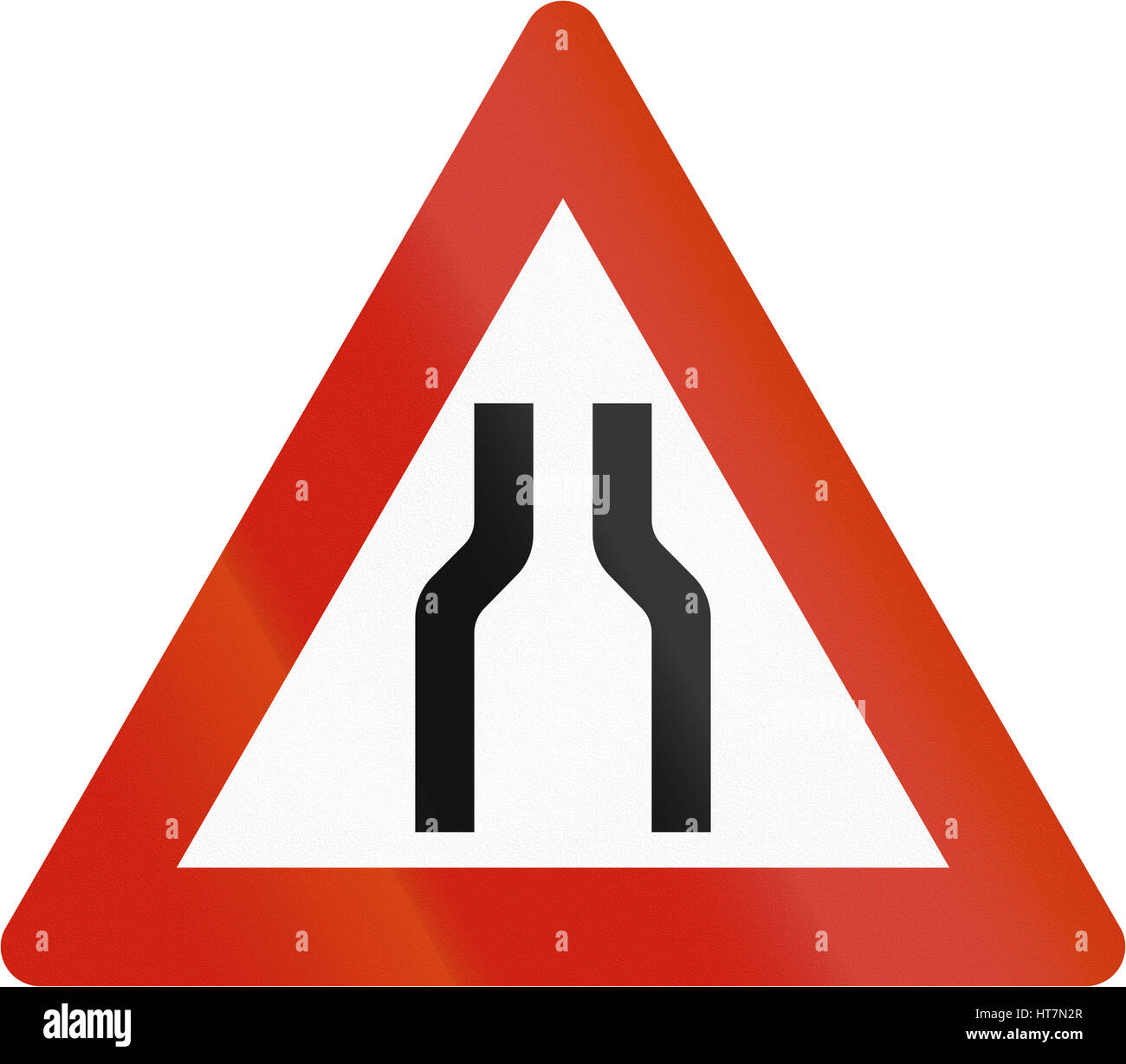 Norwegian road warning sign - Road narrows Stock Photo - Alamy