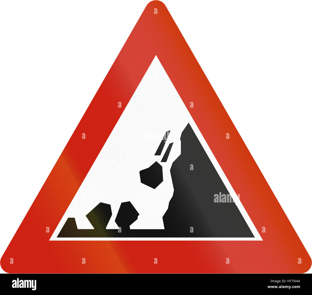 Norwegian road warning sign - Falling rocks on the right Stock Photo ...