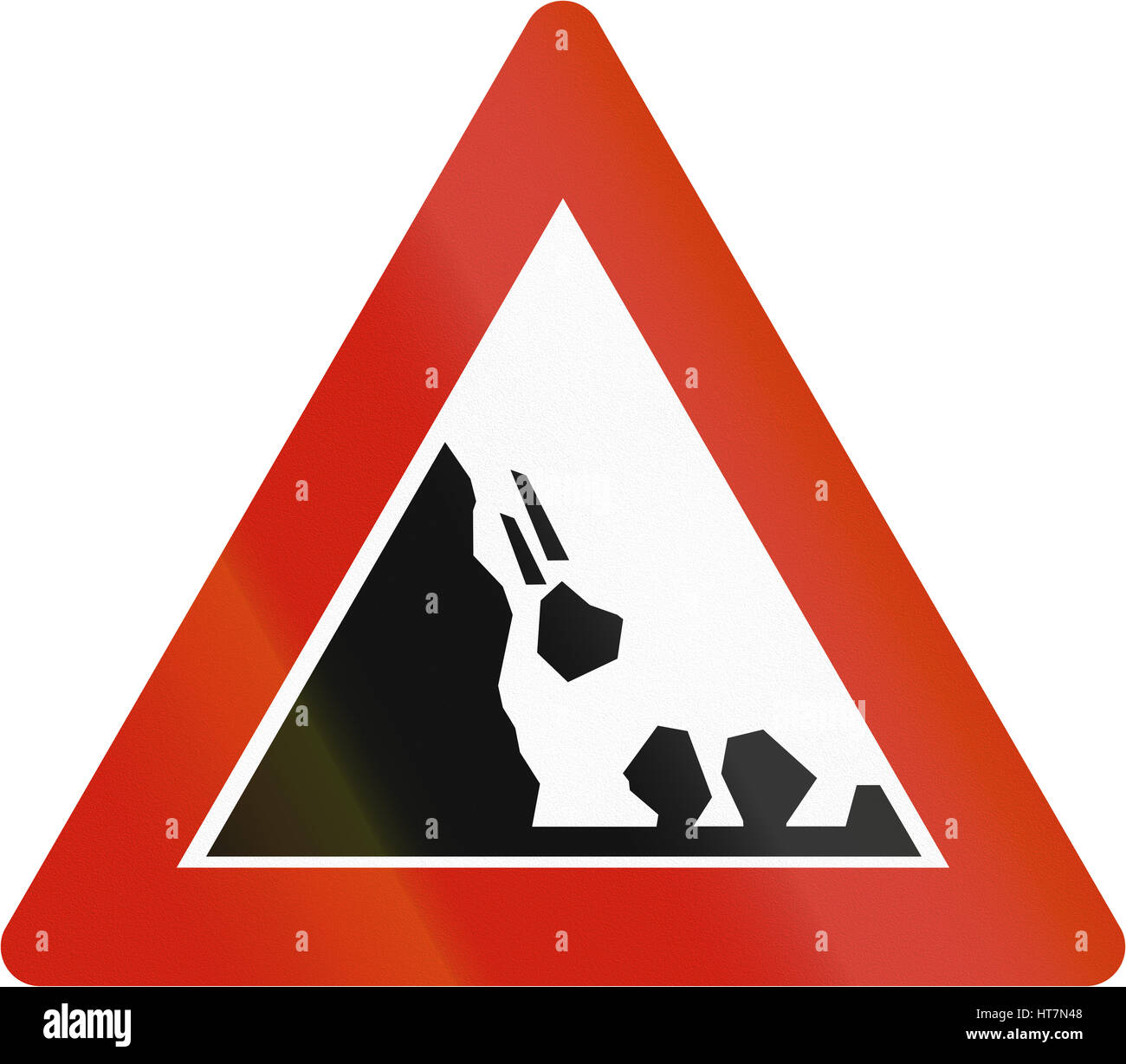 Norwegian road warning sign - Falling rocks on the left Stock Photo - Alamy