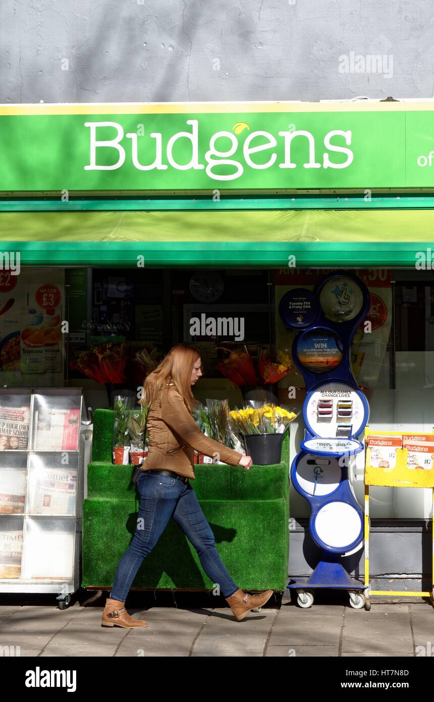 Exterior of a Budgens supermarket on Teddington high street London UK ...