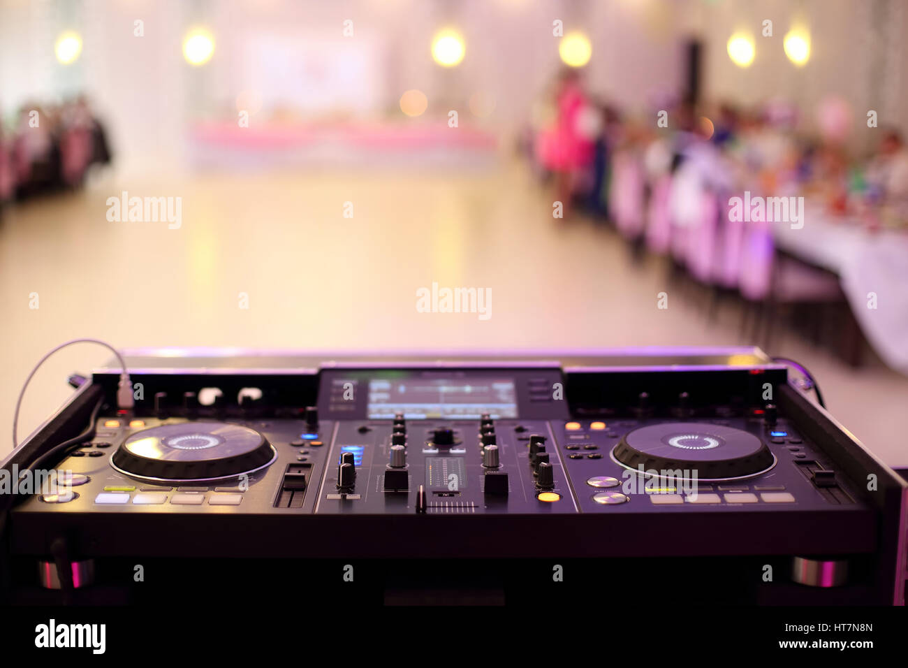 Empty hall during party or wedding celebration by dj mixer and space ...