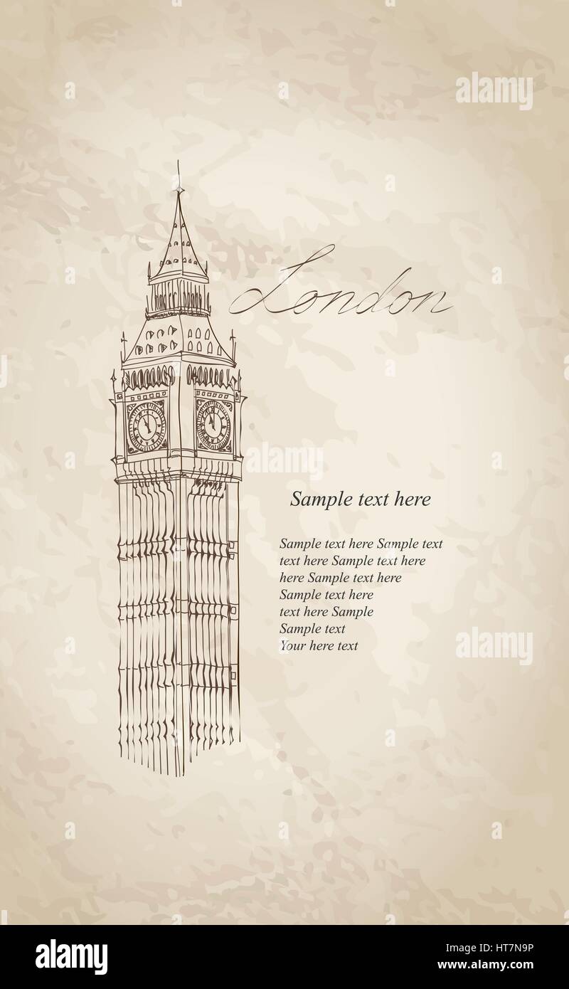 London Landmark. Landscape of London. Big Ben Tower. Vector Hand-drawn Sketch Illustration Stock ...