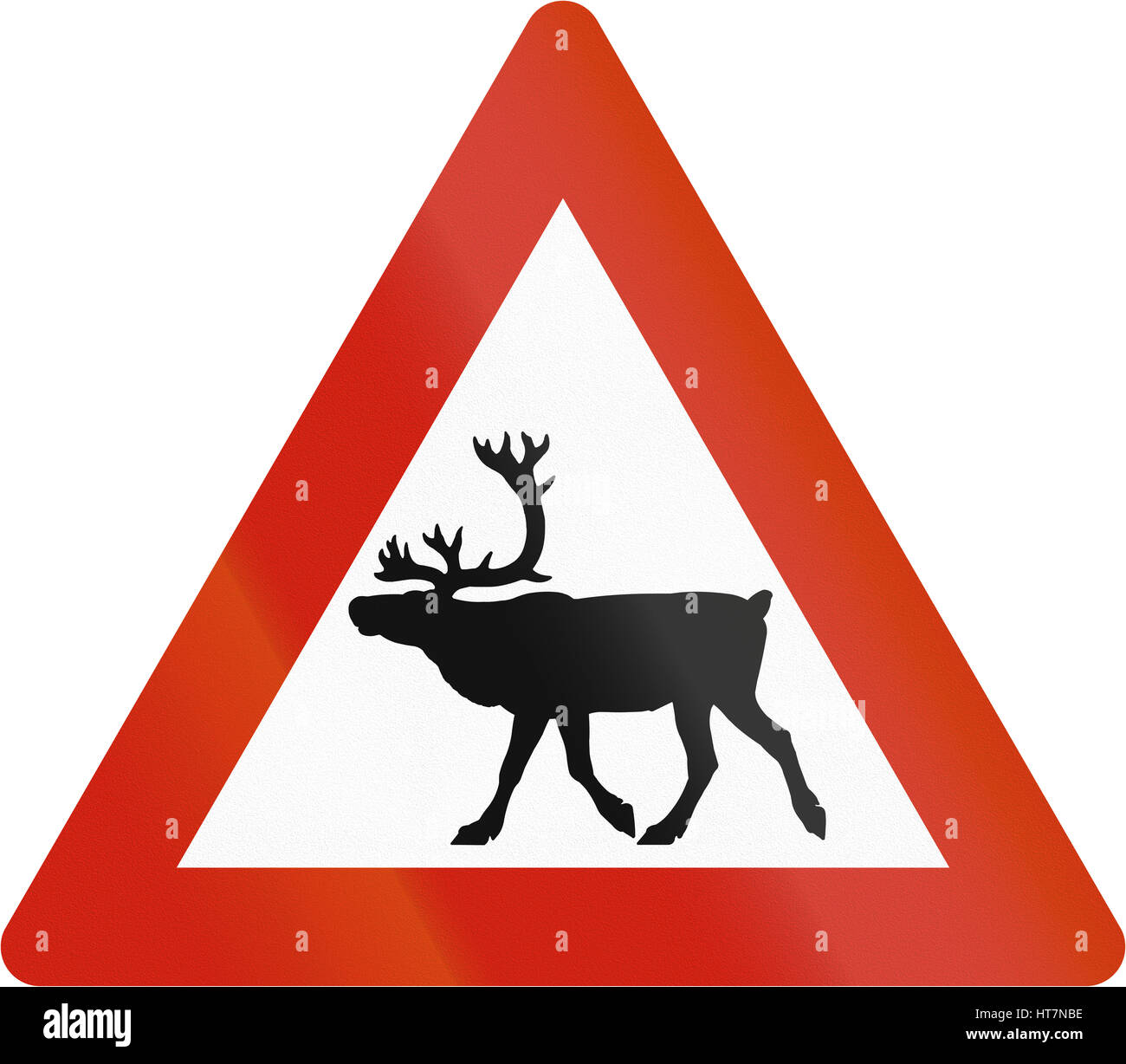 Norwegian road warning sign - Stag crossing Stock Photo - Alamy