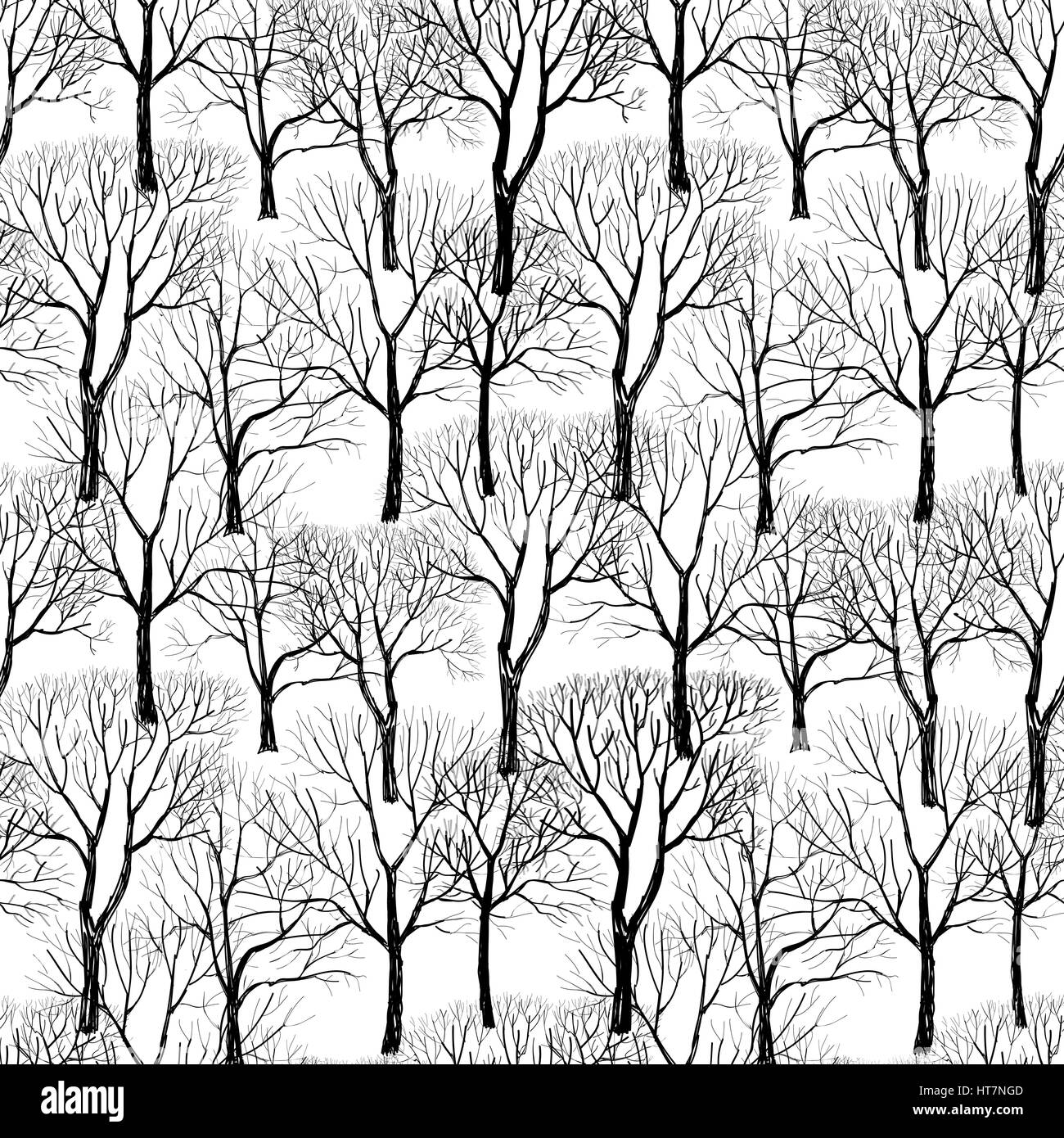 Nature seamless pattern. Forest tiled background. Trees and birds ...