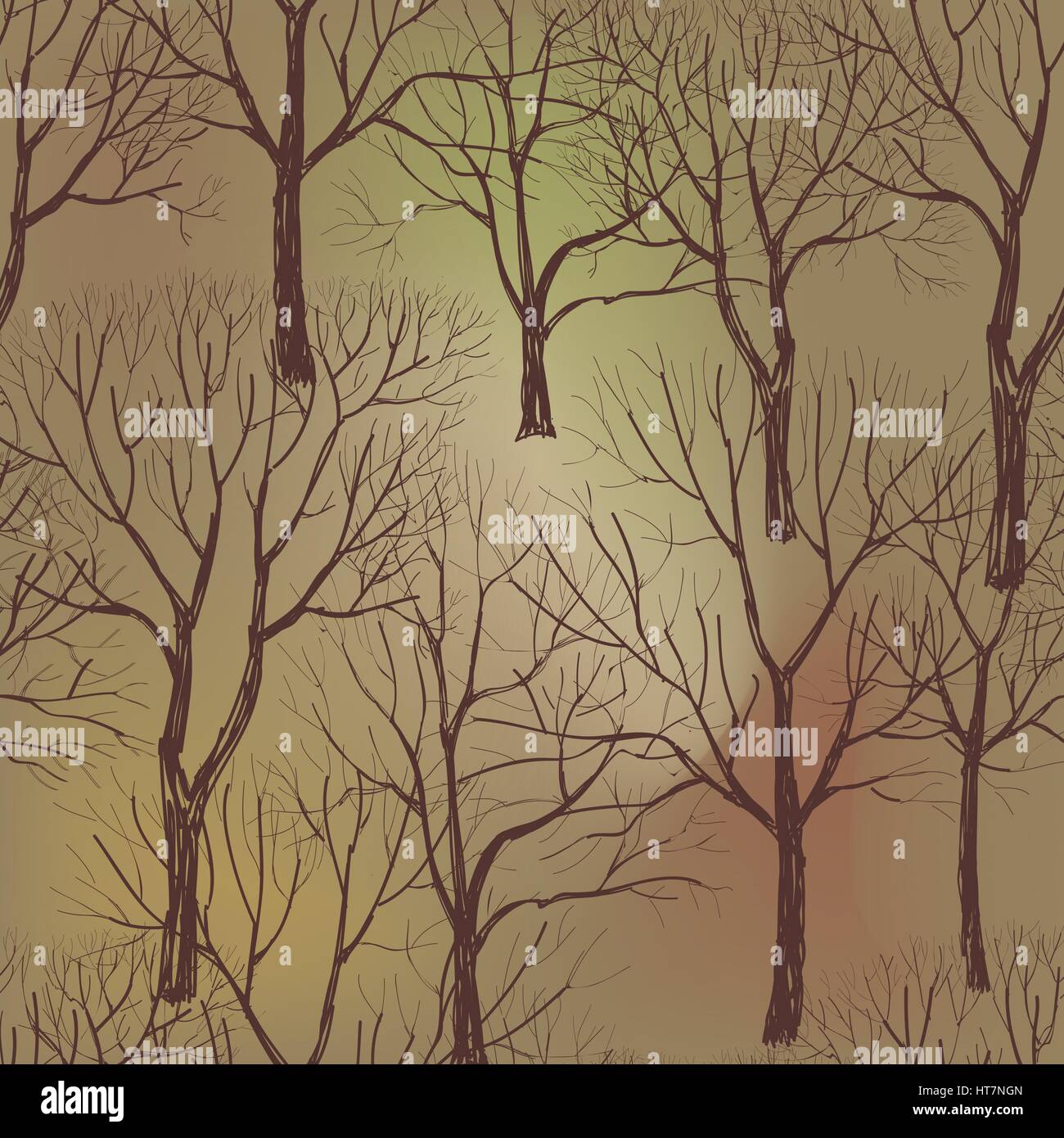 Nature seamless pattern. Forest tiled background. Trees and birds ...