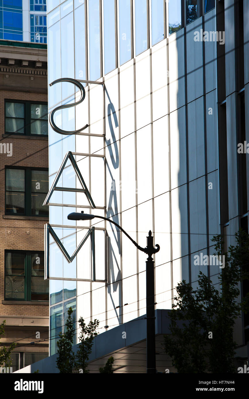 The "SAM" sign on the exterior of the Seattle Art Museum, Seattle ...