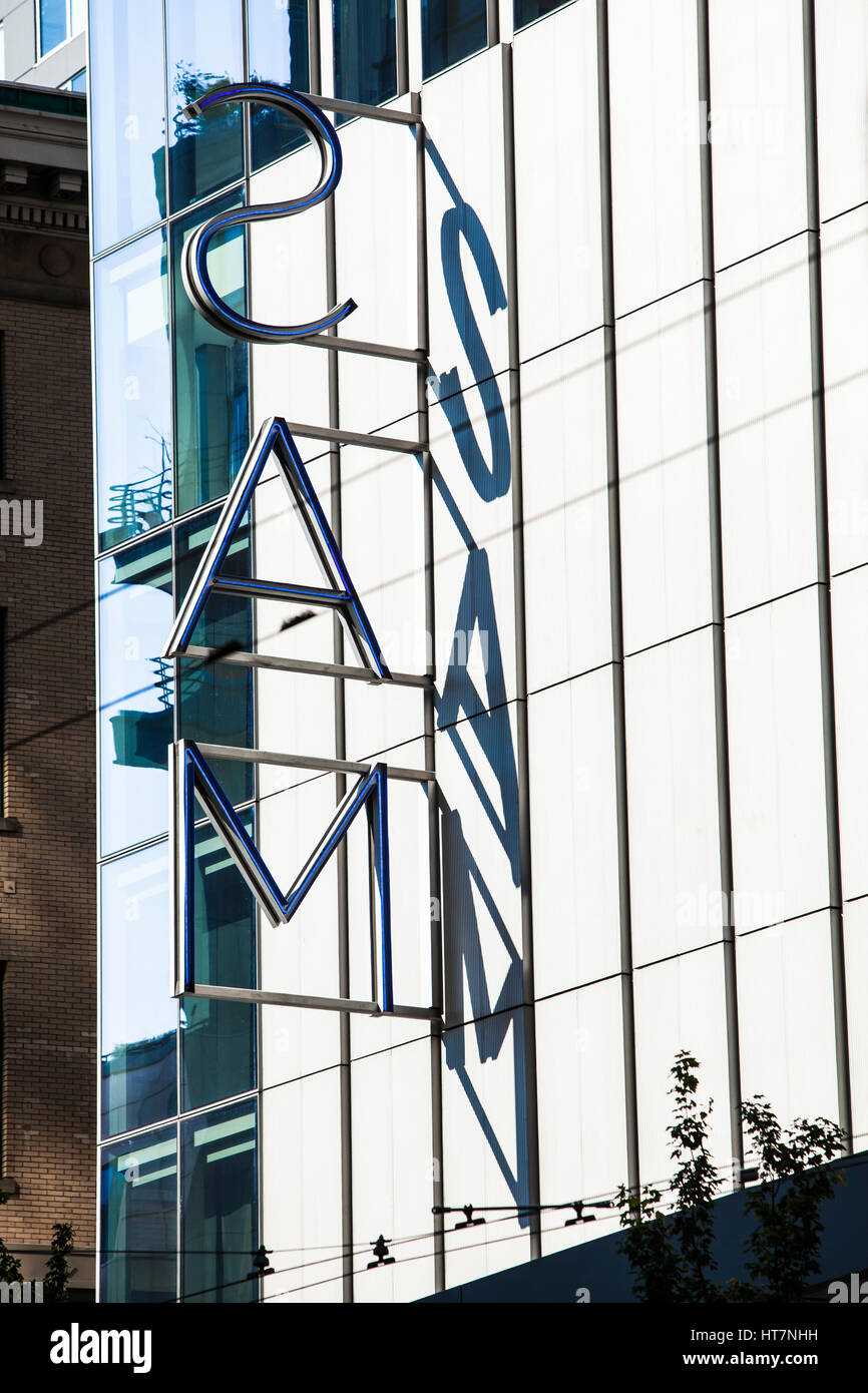 The "SAM" sign on the exterior of the Seattle Art Museum, Seattle ...