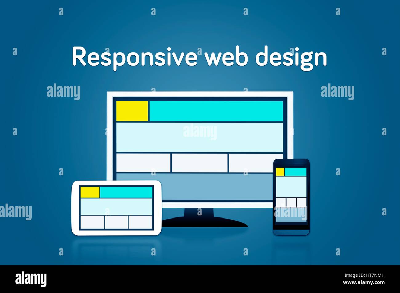 Responsive web design layout on different devices. Set on dark ...