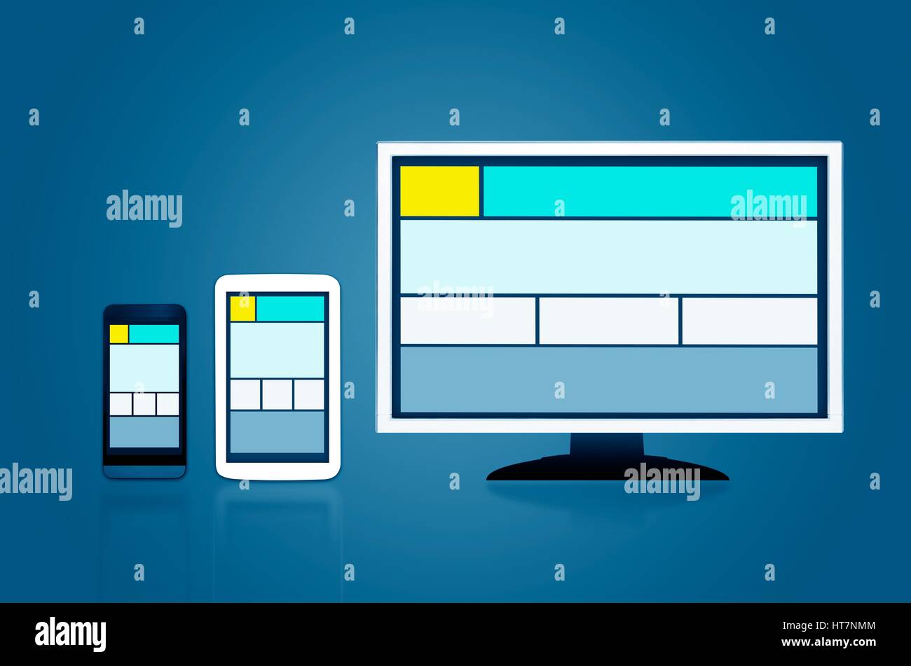 Responsive web design layout on different devices. Set on dark ...