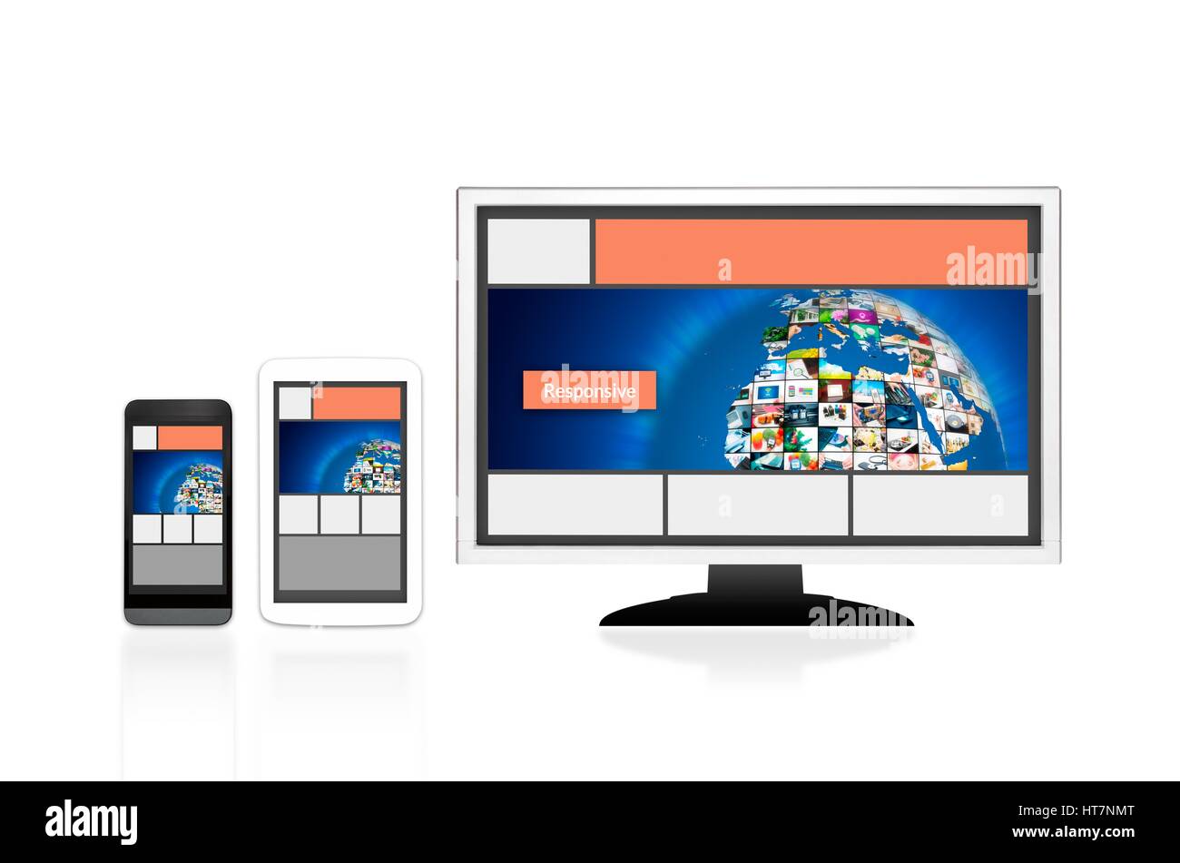 Responsive web design layout on different devices. Set on white ...