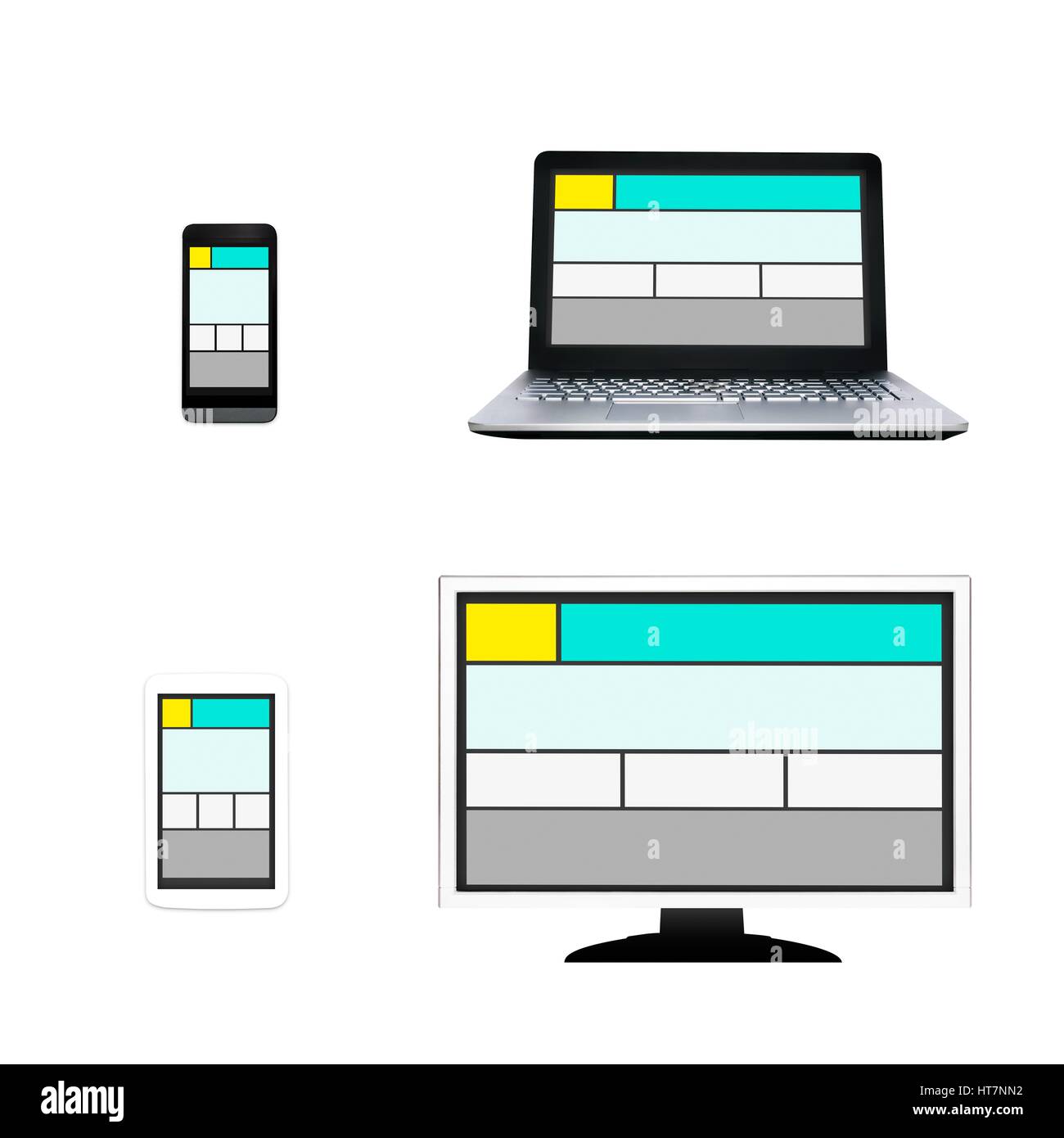 Responsive web design layout on different devices. Set on white ...