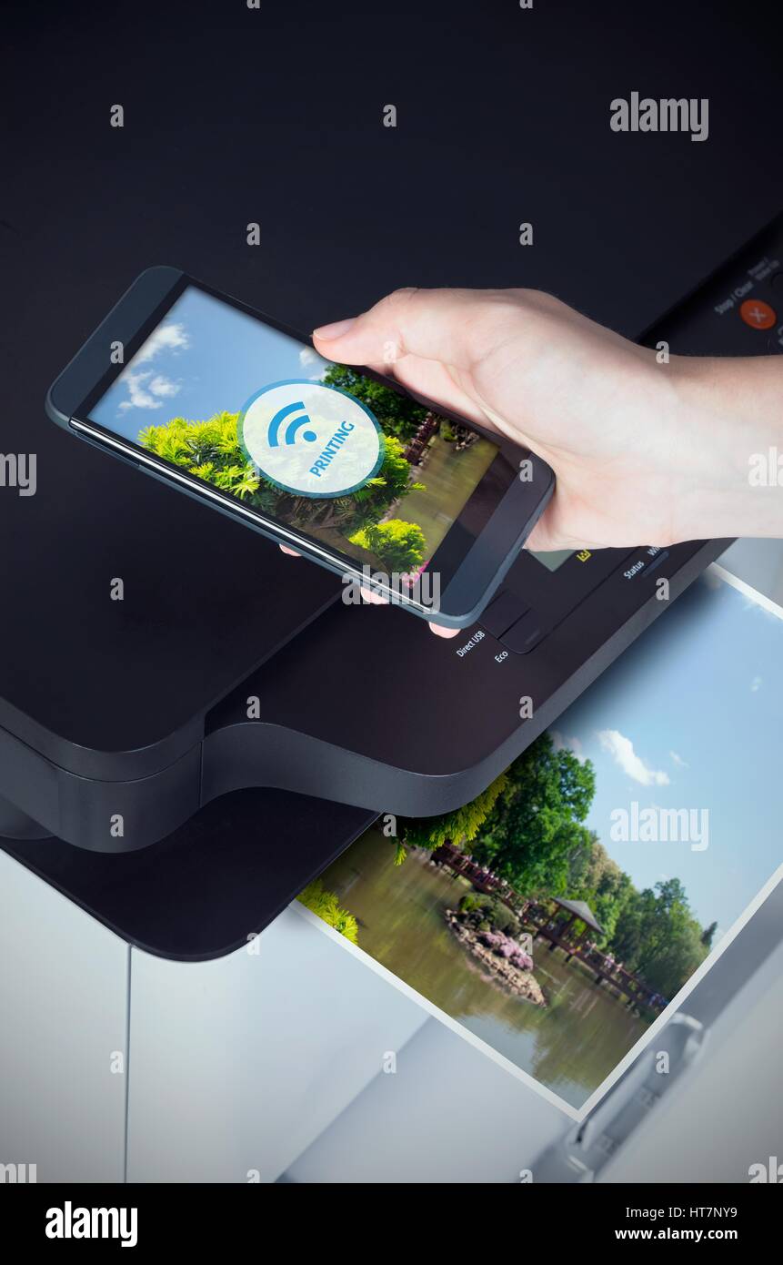 Wireless easy printing with Near Field Communication technology. NFC ...